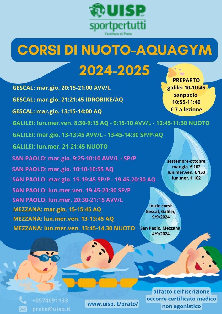 UISP - Prato - CORSI PISCINA 2024/2025 - NUOTO, ACQUAGYM E PREPARTO